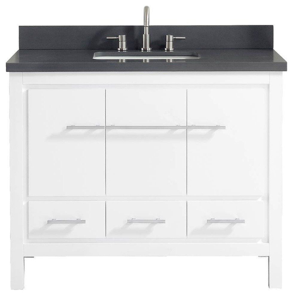 Azzuri Riley 42" Vanity, White With Gray Quartz Top - Transitional ...