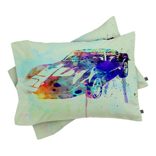 Deny Designs Naxart Corvette Watercolor Pillow Shams, King, King ...