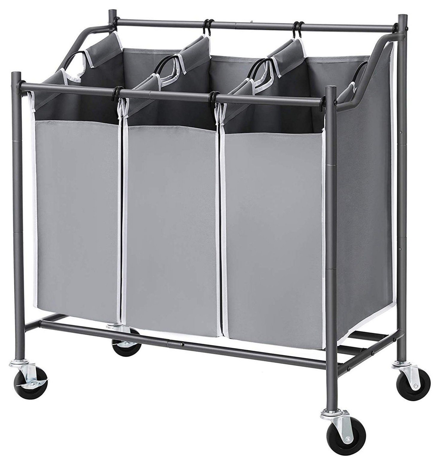 3 Bag Metal Frame Laundry Hamper with Casters, Gray - Contemporary ...