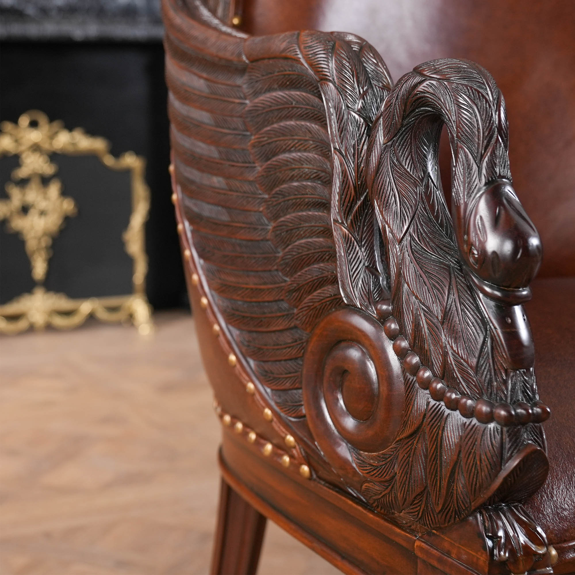 Mahogany Swan Arm Chair With Leather - Victorian - Armchairs And Accent ...
