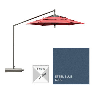 Cantilever 4 Rib 11' Square Market Umbrella, Steel Blue - Contemporary ...