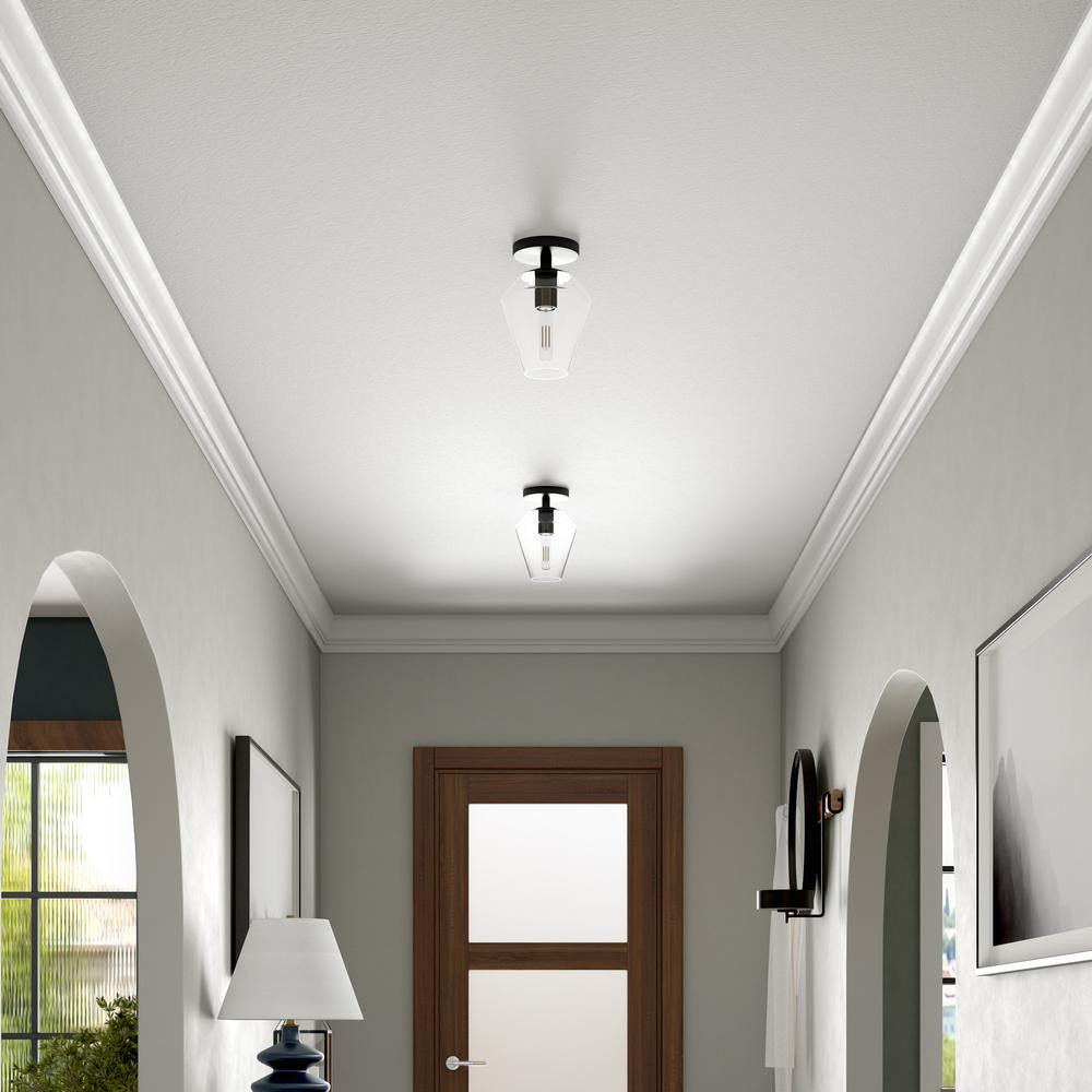 Remy 7 Wide Semi Flush Mount with Glass Shade in Matte Black/Clear ...