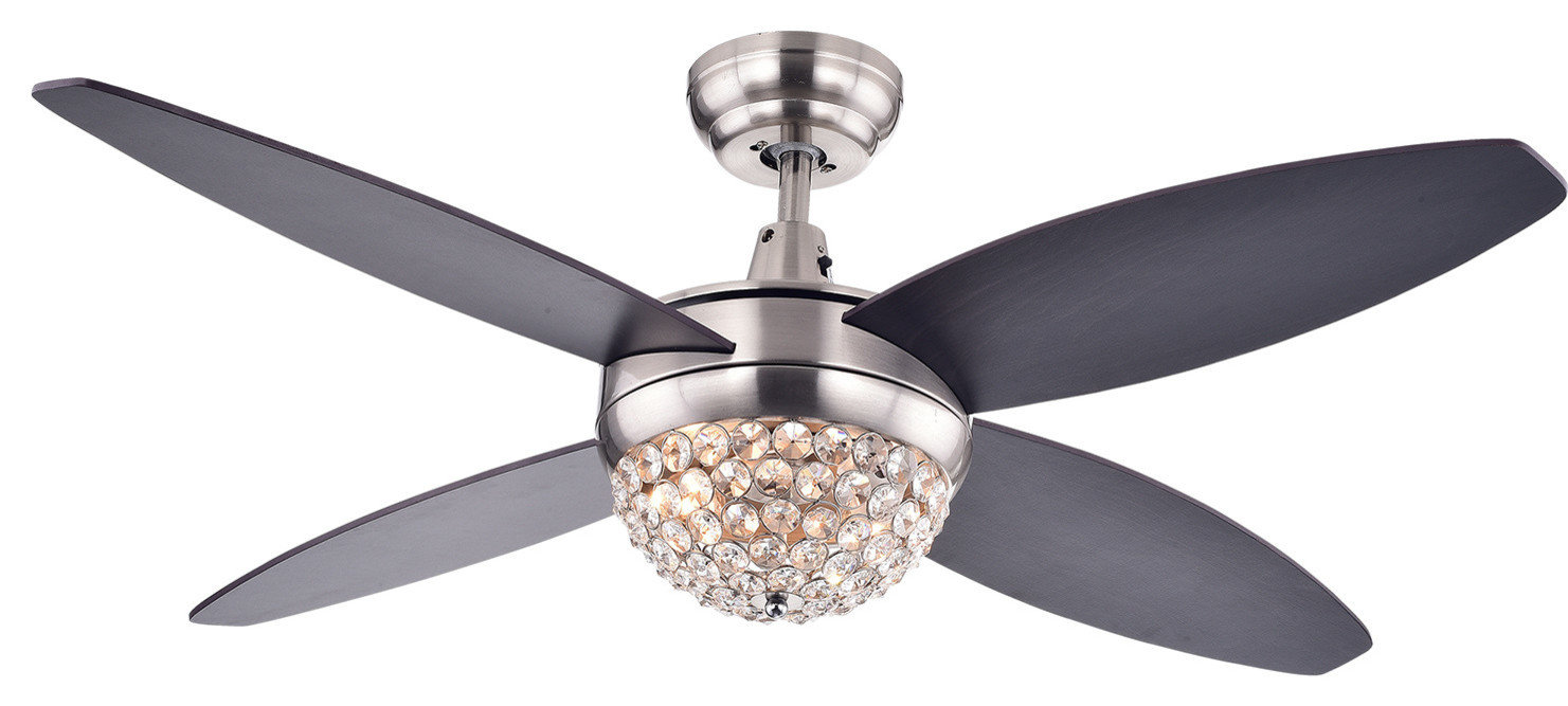 Harvin 4-Blade, 2-Light Wood Ceiling Fan, Satin Nickel, Crystal ...