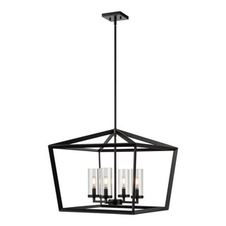 Colchester, 4 Light 22" Stem Pendant, Matte Black, Clear Glass ...