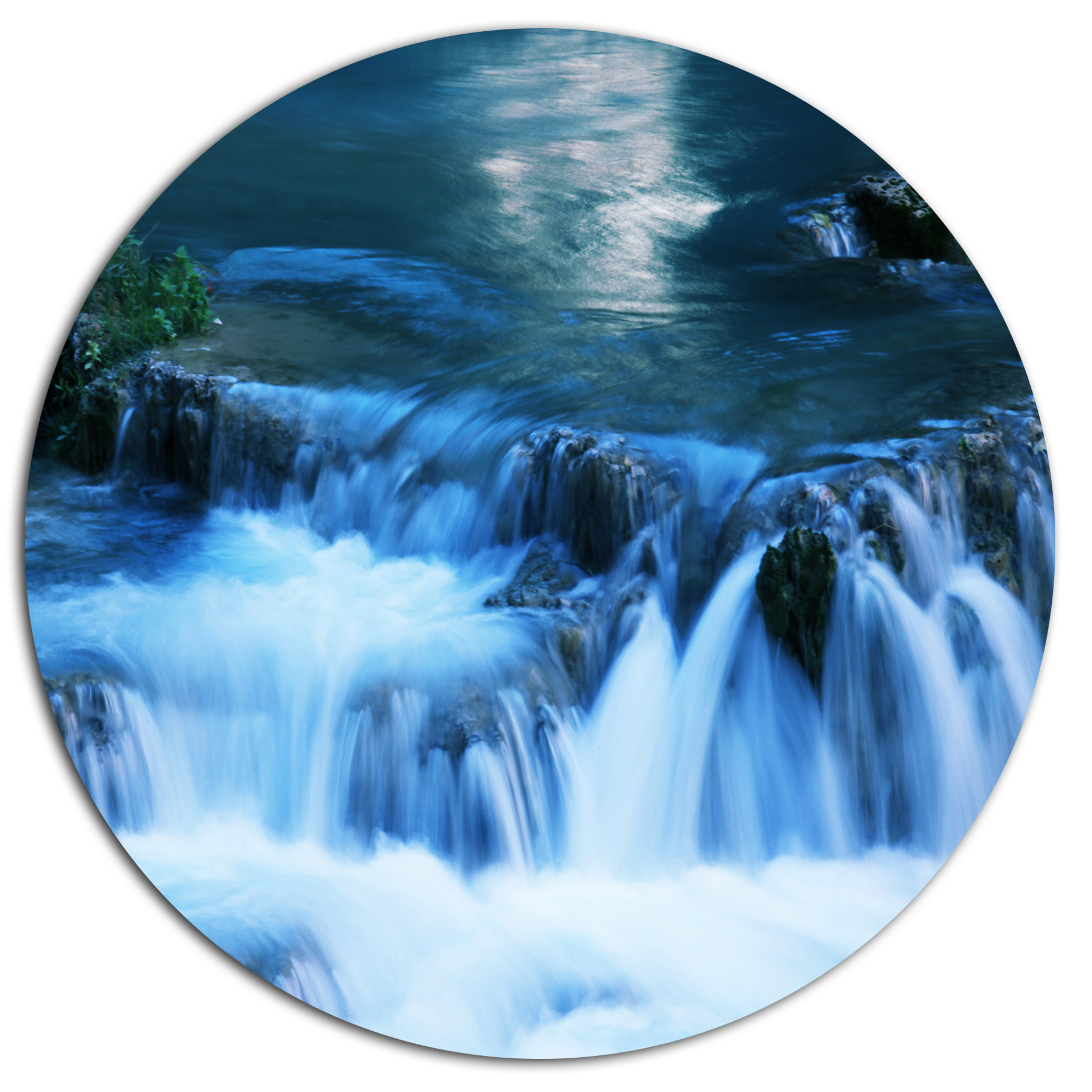 Beautiful Small Blue Waterfalls, Landscape Disc Metal Wall Art, Disc of ...