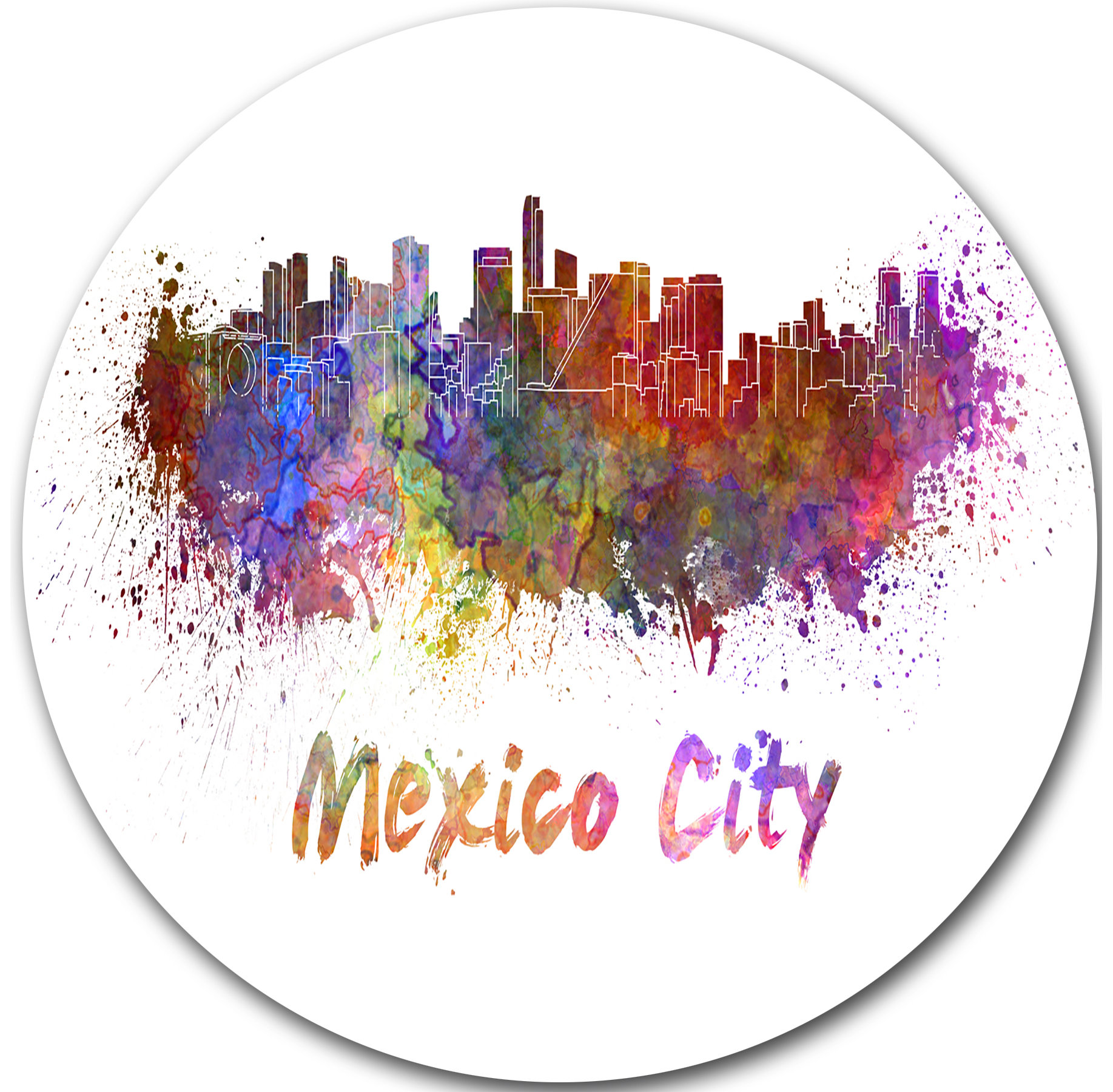 Mexico City Skyline, Cityscape Disc Metal Wall Art, Disc of 36 inch ...