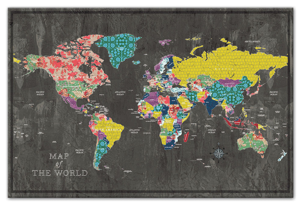 Colorful World Map Canvas Wall Art, 12"x18" - Contemporary - Prints And ...