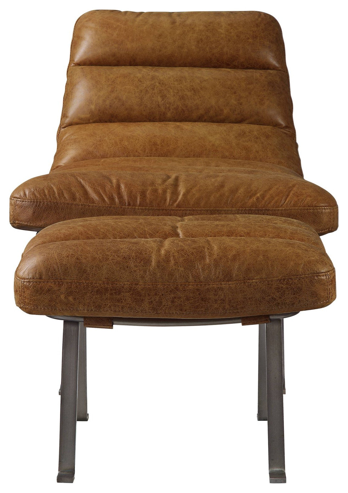 Chic Channeled Leather Accent Chair & Ottoman Set in Desert Hue ...