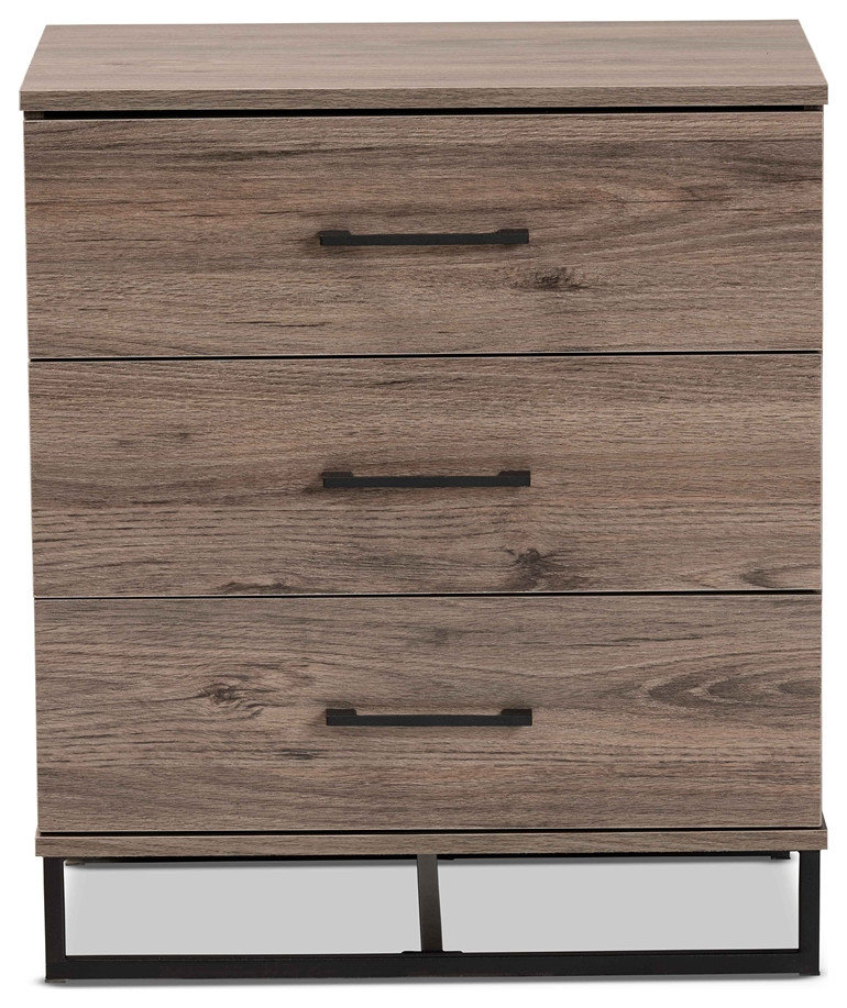 Modern and Contemporary Rustic Oak Wood 3-Drawer Storage Chest ...