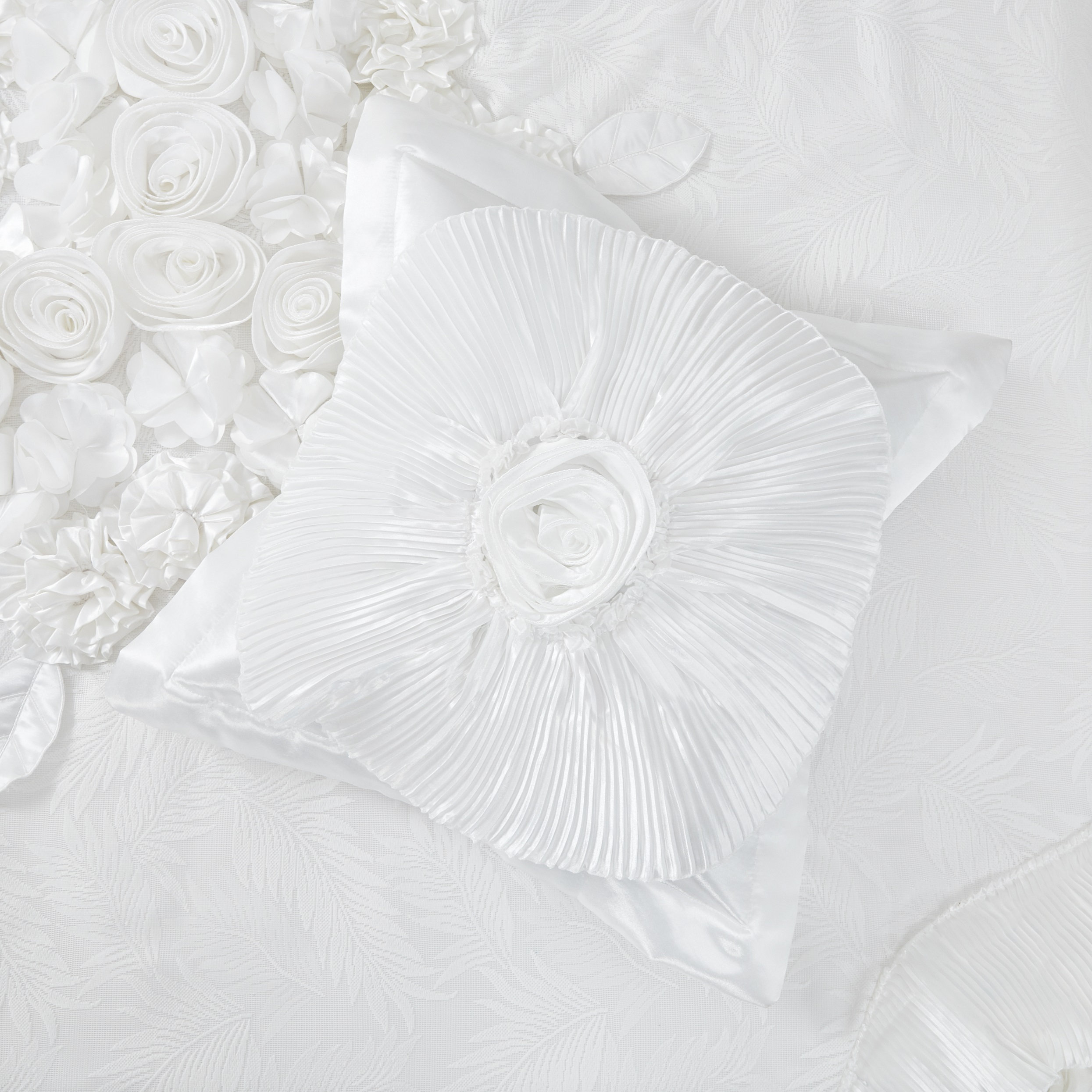 6-Piece White Sweet Victorian Satin Comforter Bedding Set, Queen ...