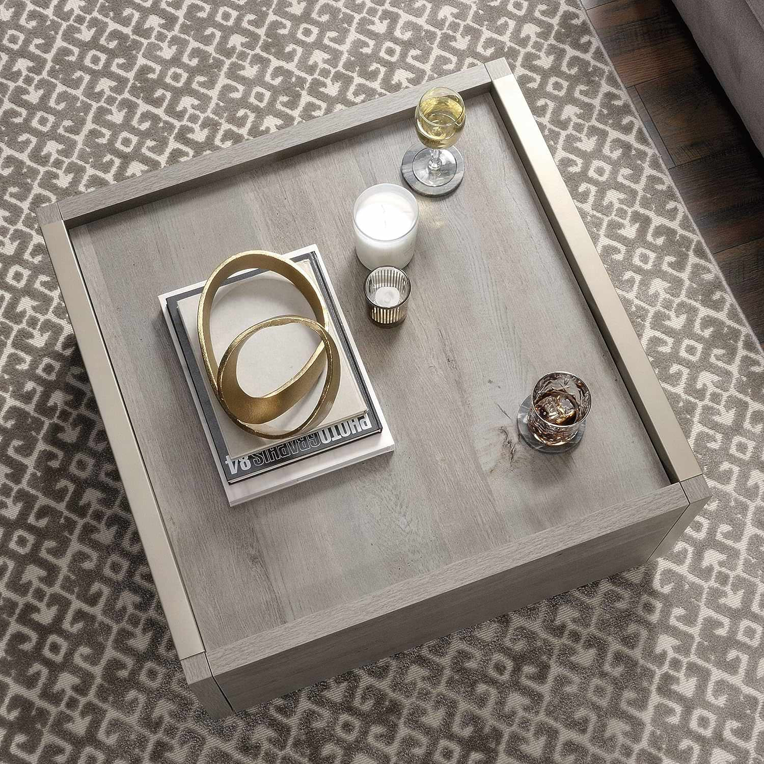 Modern Farmhouse Coffee Table, Square Top & Full Extension Drawers ...