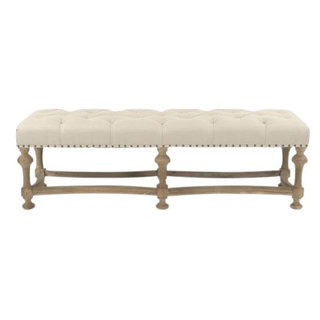Clair Collection Cream Wood Bench - French Country - Upholstered ...