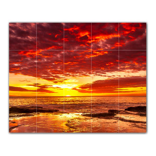 Sunset Ceramic Tile Wall Mural HZ500980, 30" Wide x 24" High - Beach ...