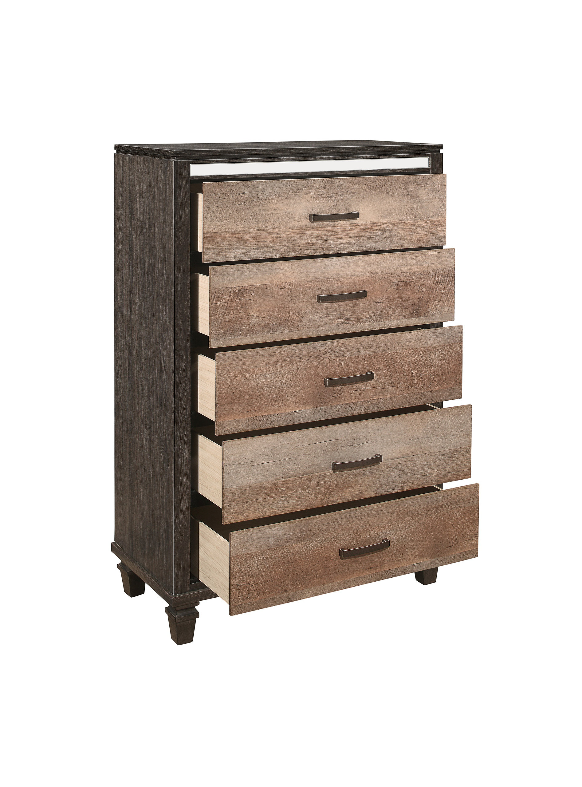 Two Tone 5 Drawer Wooden Chest with Grain Details and Mirror Trim ...