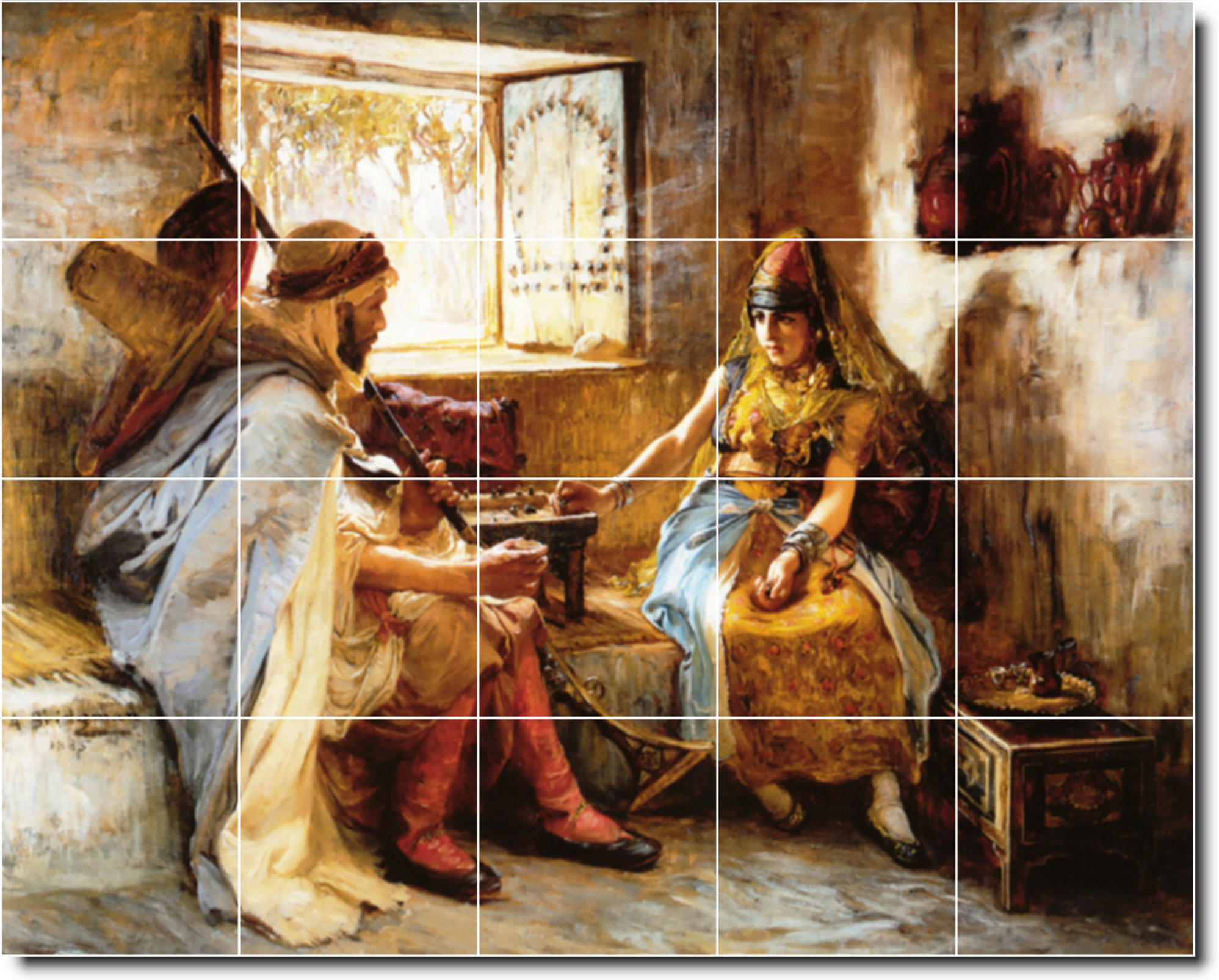Frederick Bridgman Village Painting Ceramic Tile Mural #60, 21.25" Wide ...