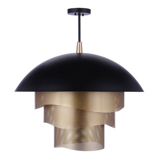 Sculptural Statement LED Pendant, Flat Black/Matte Gold - Contemporary ...