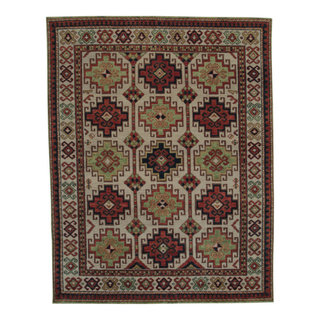 Beige Traditional Geometric Traditional Knot Area Rug, 7'6x9'6 ...