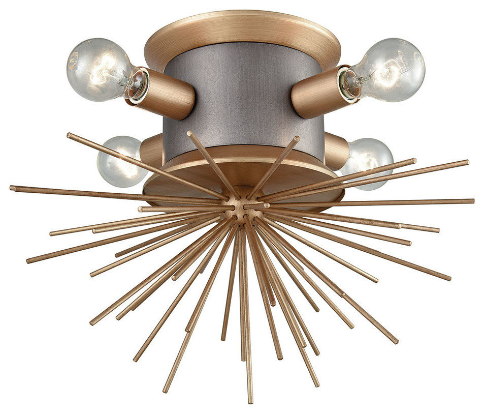 18.5” Gold and Gray Metal Spike Hanging 4-Light Flush Mount ...