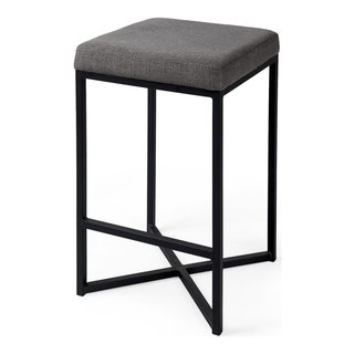Geo Cube Black Metal And Gray Counter Stool - Transitional - Bar Stools ...