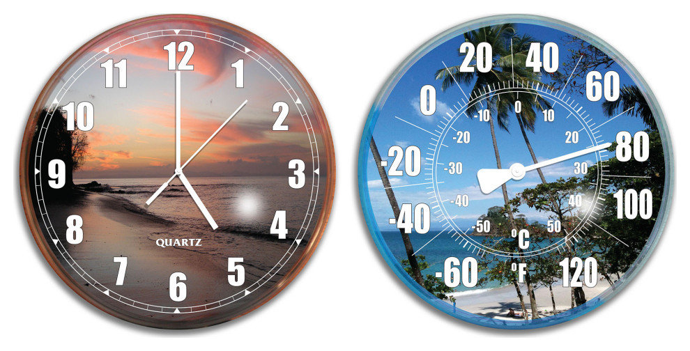 Set of 2 HydroTools Celsius & Fahrenheit Pool Thermometer & Wall Clock ...