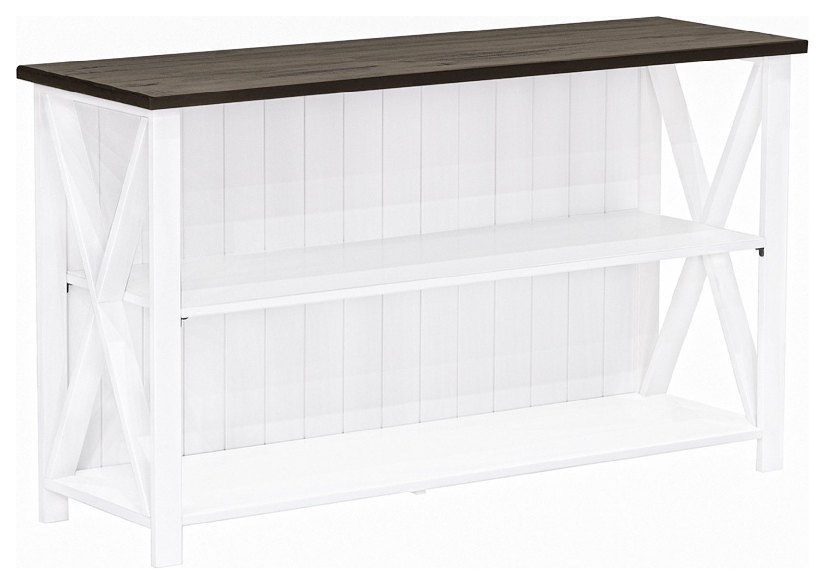 Modern Farmhouse Console Table, X-Shaped Sides With Open Shelves, White ...