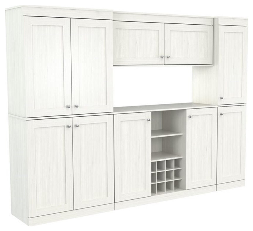 Inval Shaker Style 4 Piece Buffet and Pantry Set in Washed Oak ...