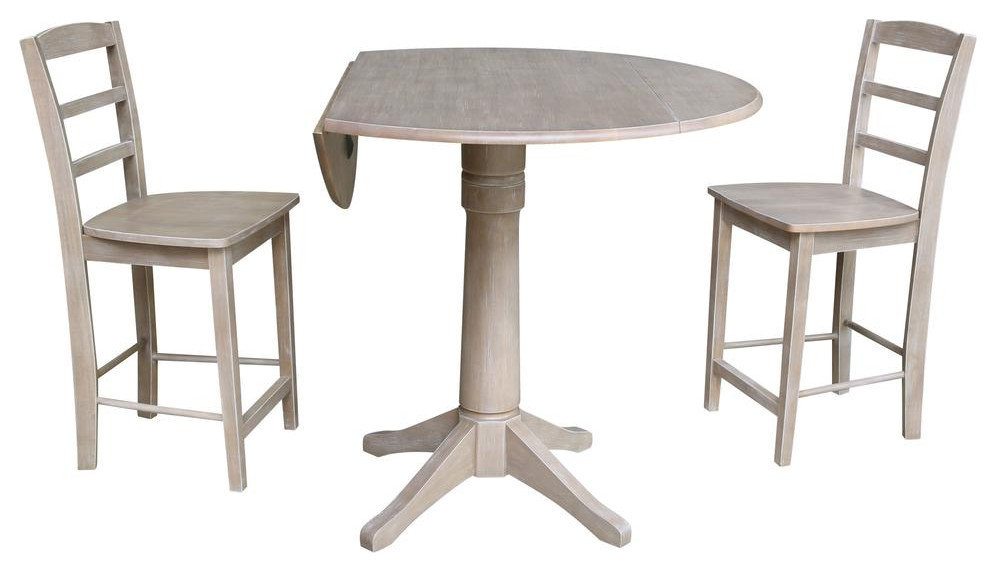 Round Pedestal Gathering Height Table With 2 Counter Height Stools ...