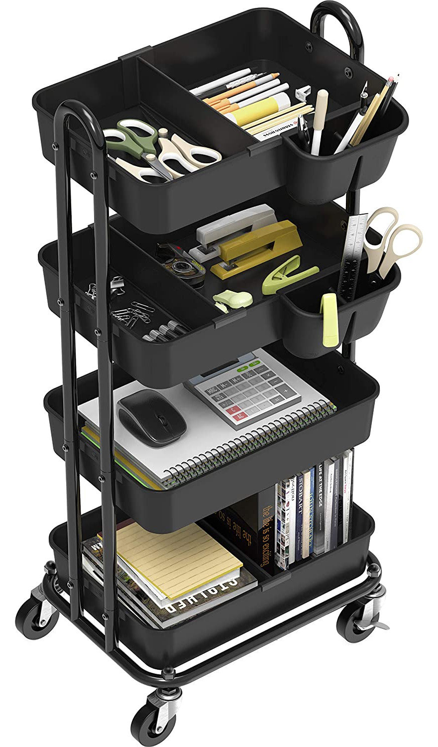 4-Tier Multifunctional Rolling Cart ,with Basket Dividers and Hanging ...