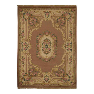 Hand Knotted Aras Wool Area Rug - Oriental | Peach | Rugs for Living ...