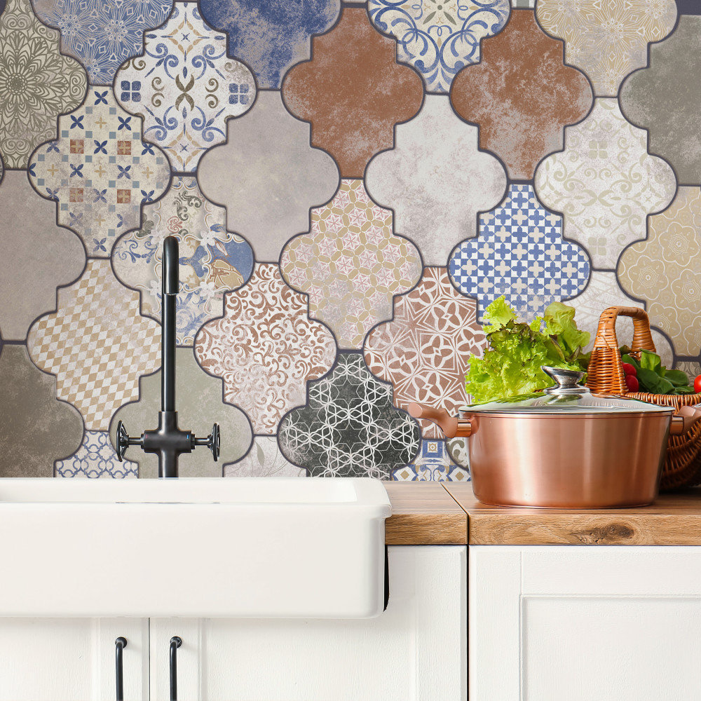 Riga Patchwork Ceramic Floor and Wall Tile Sample - Mediterranean ...