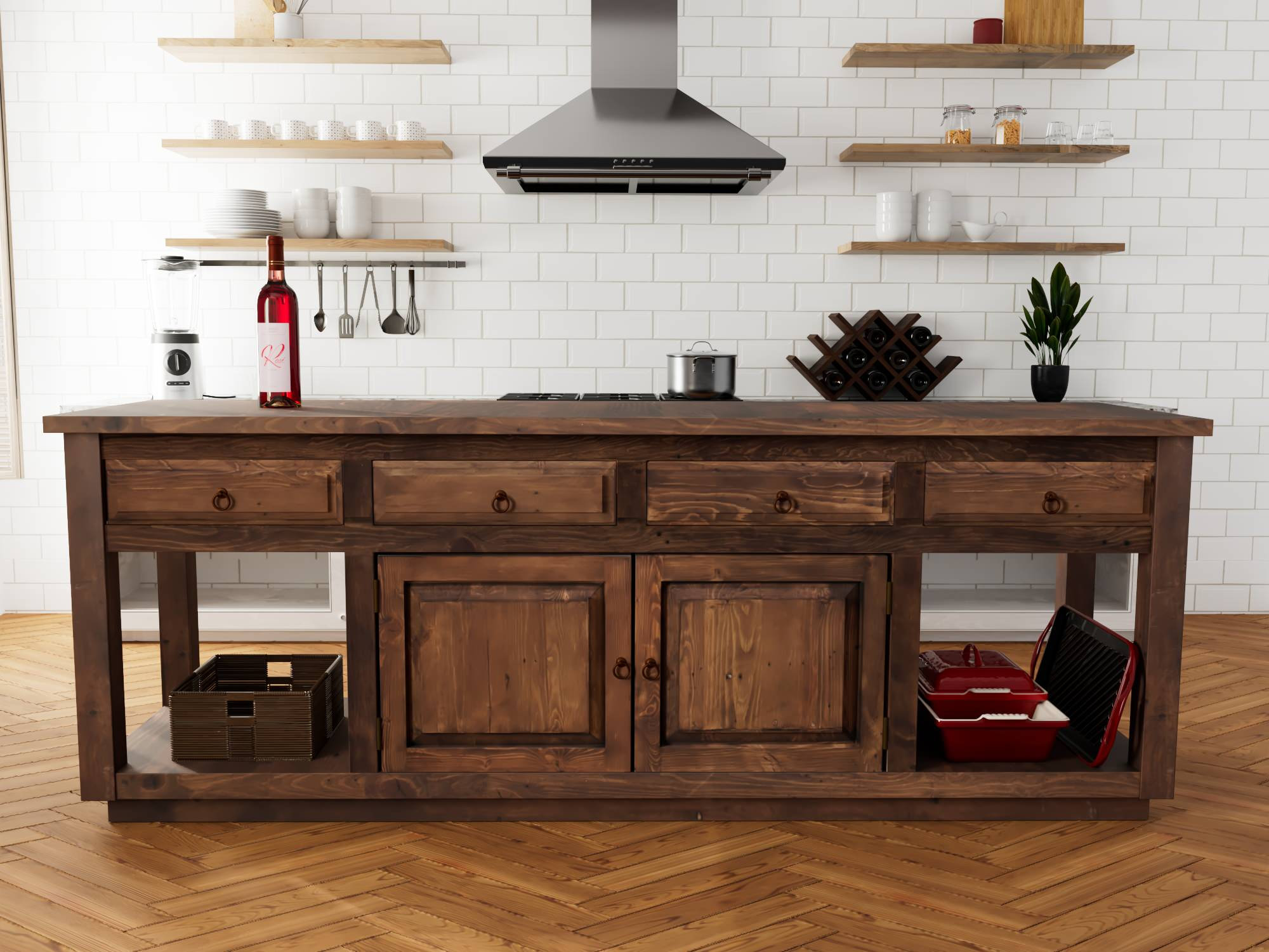 Trinidad Reclaimed Kitchen Island, 84x25x36 - Rustic - Kitchen Islands ...