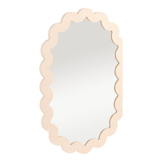 Wood Framed Scalloped Wall Mirror, Cream Color - Transitional - Wall ...