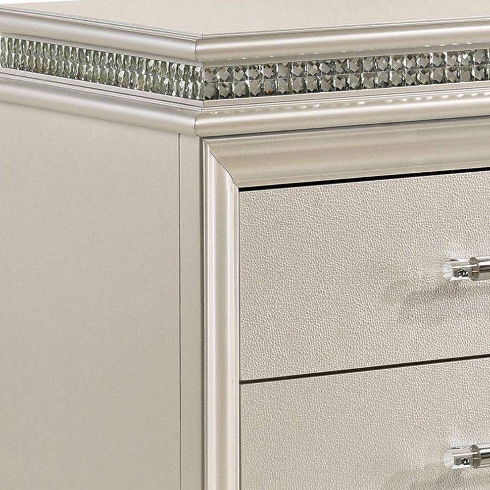 2 Drawer Nightstand with Acrylic Feet and Crystal Accents, Silver ...