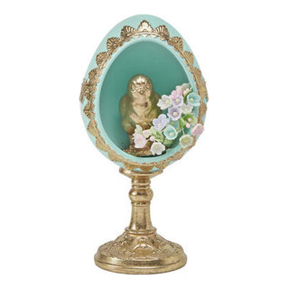 December Diamonds Spring Confections 7" Teal Egg With Gold Chick ...