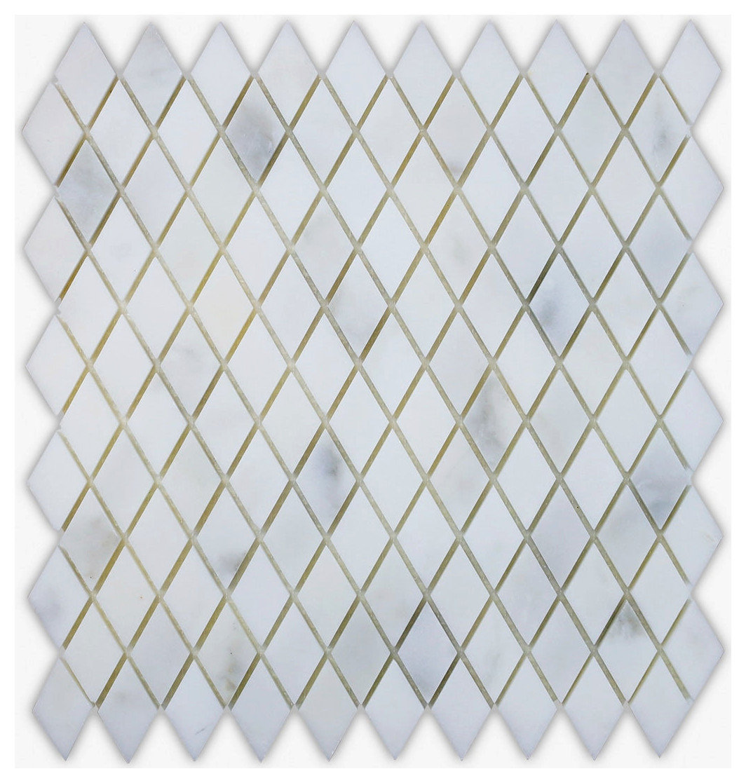 Calacatta Polished Rhomboid Diamond Marble Mosaic, 12x11 3/4 ...