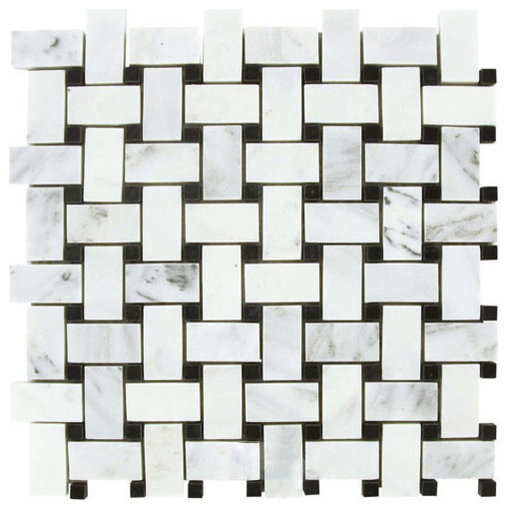 Carrara Basketweave Pattern Polished Mosaic Tile, 12"x12", Set of 50 ...