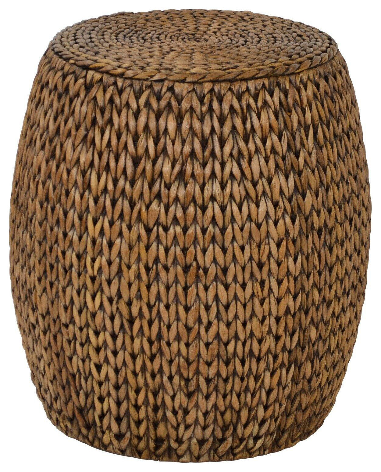 Drum-Shaped Side Table With Woven Banana Leaf Design, 18" Round ...