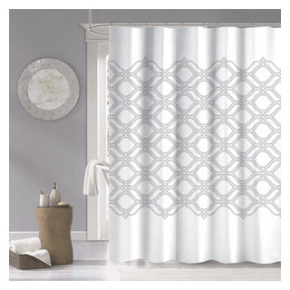 Silver and White Printed Lattice Shower Curtain - Contemporary - Shower ...