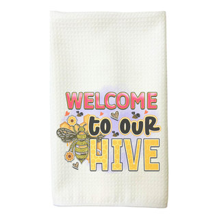 Welcome to Our Hive Honey Bee Microfiber Waffle Weave Kitchen Dish ...