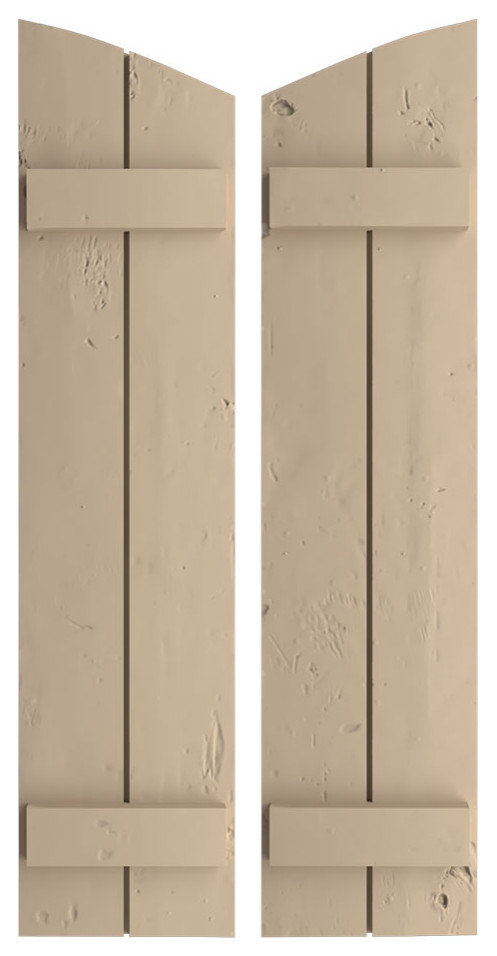 11"Wx24"H Hand Hewn Joined BnB Elliptical Top Faux Wood Shutters, 11"W ...