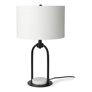 Sarah Arched Black Metal With Marble Cube and White Shade Table Lamp ...