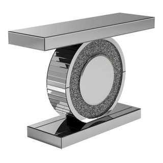 Glam Console Table, Unique Geometric Accented Base & Faux Diamond Inlay ...