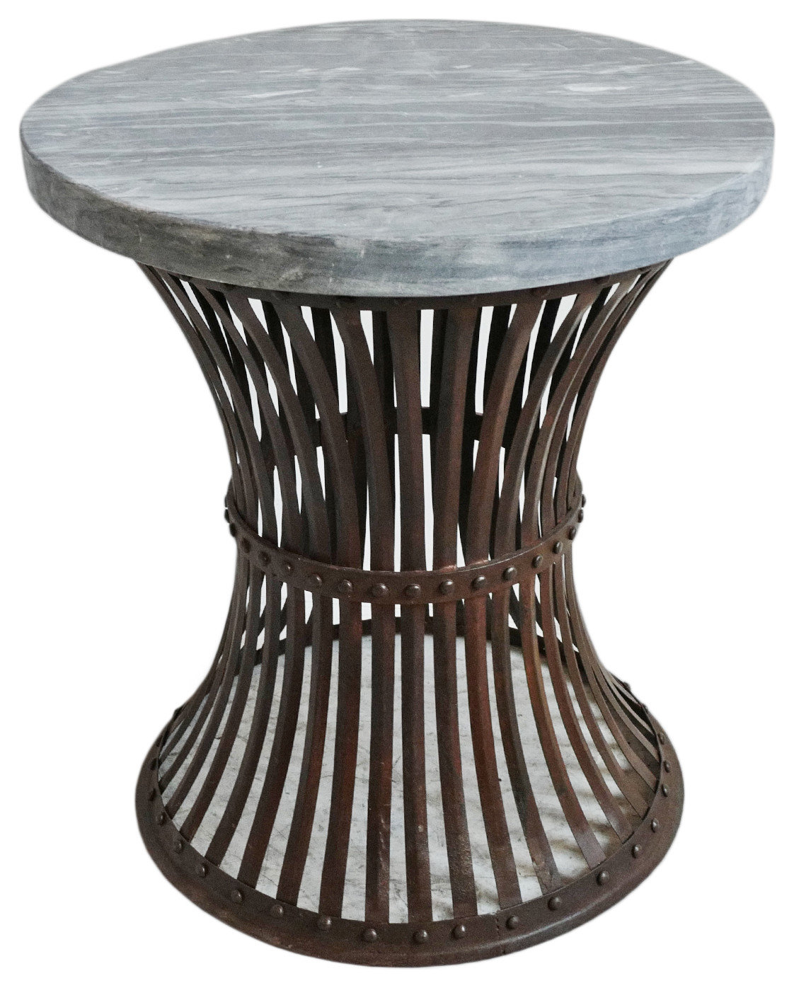 Grey Marble & Iron Rivet Band Side Table - Industrial - Side Tables And ...