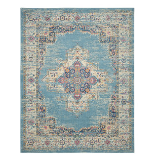 8' X 10' Light Blue Southwestern Power Loom Area Rug - Contemporary ...