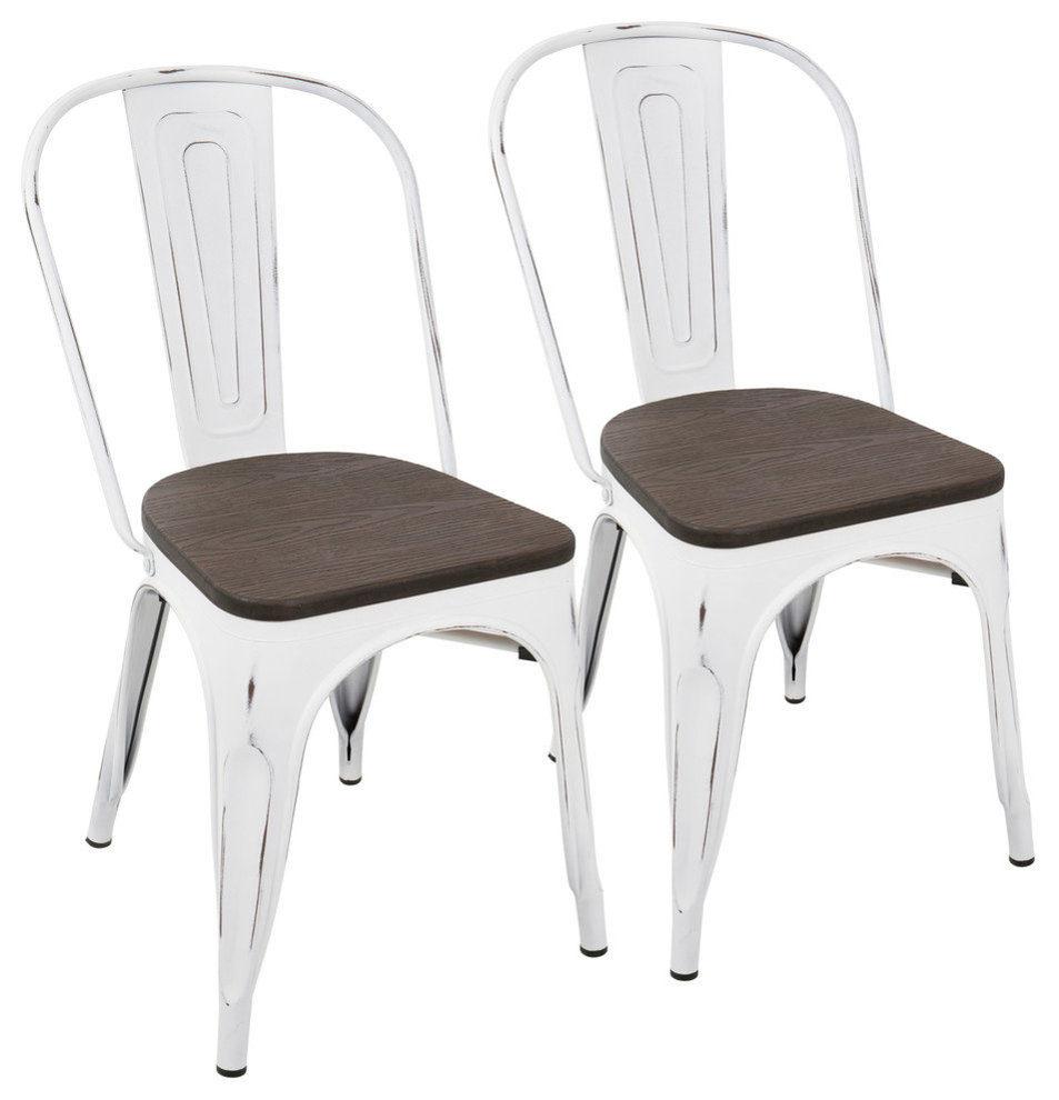 Oregon Dining Chairs With Vintage White Frame And Espresso Wood, Set Of ...