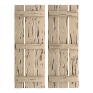 Rustic 3 Board Spaced B-N-B Faux Wood Shutters, 17.5x56" - Rustic ...