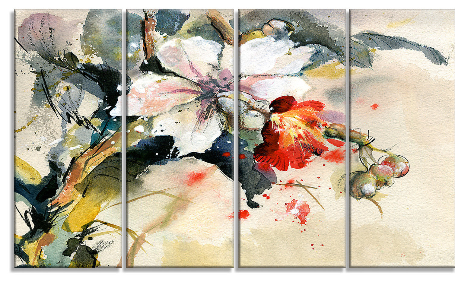 "Orchid in Bloom" Floral Canvas Artwork, 48"x28", 4 Panels - Tropical - Prints And Posters - by ...