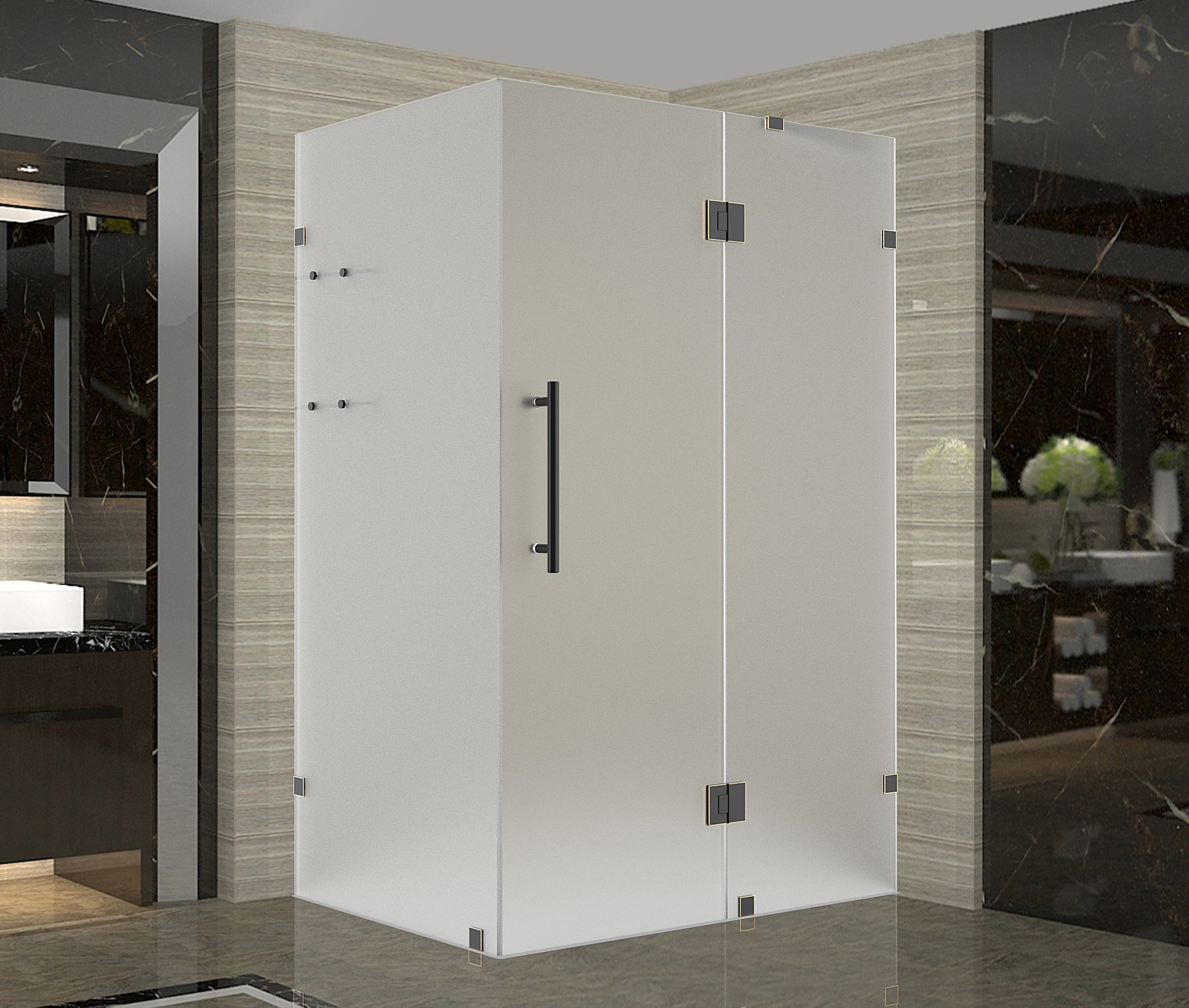 Avalux GS Frameless Shower Enclosure With Frosted Shelves, ORB, 38"x30 ...