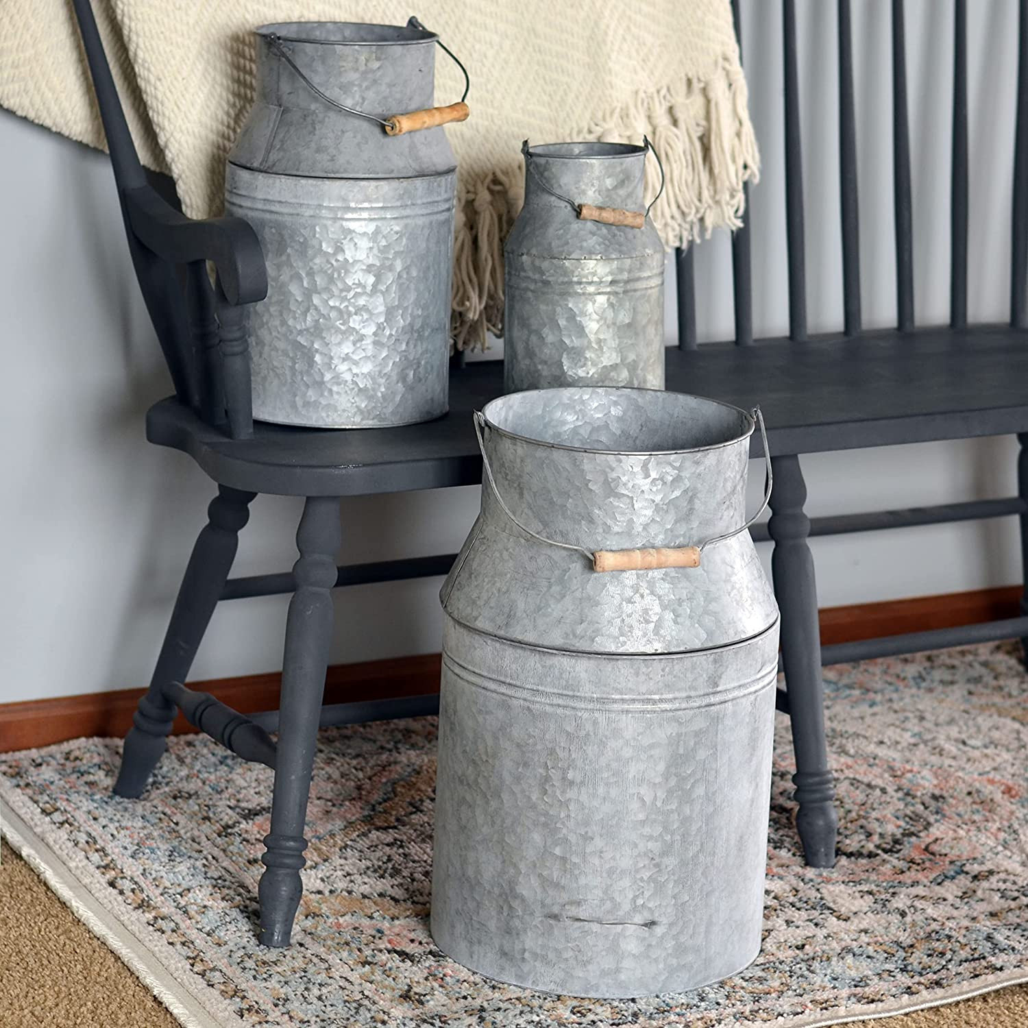 3 Piece Creamery Milk Can Set, 19 1/4 L x 9 1/2 W x 9 1/2 H inches ...