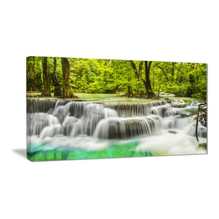 "Erawan Waterfall View" Photography Canvas Print, 40"x20" - Rustic ...